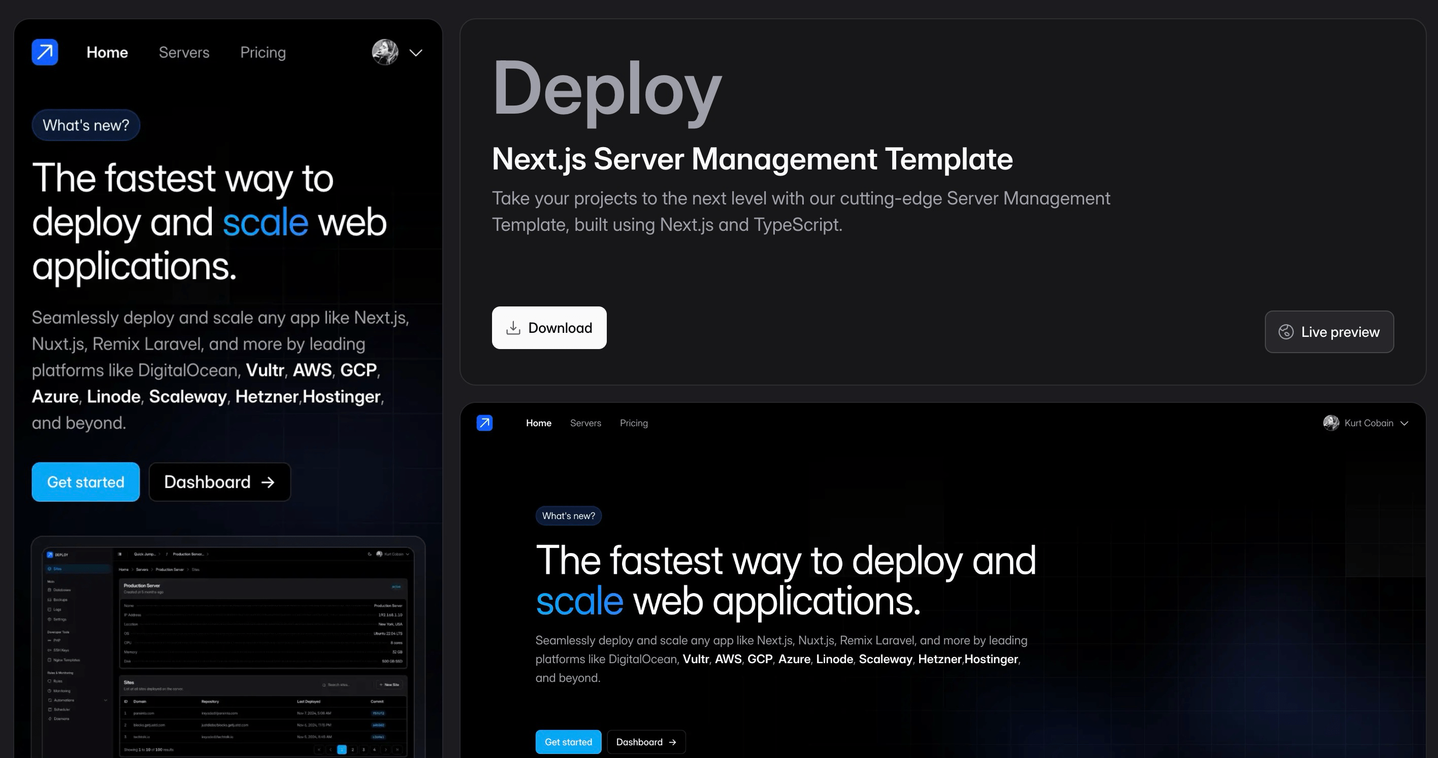 Server management template / Intent UI