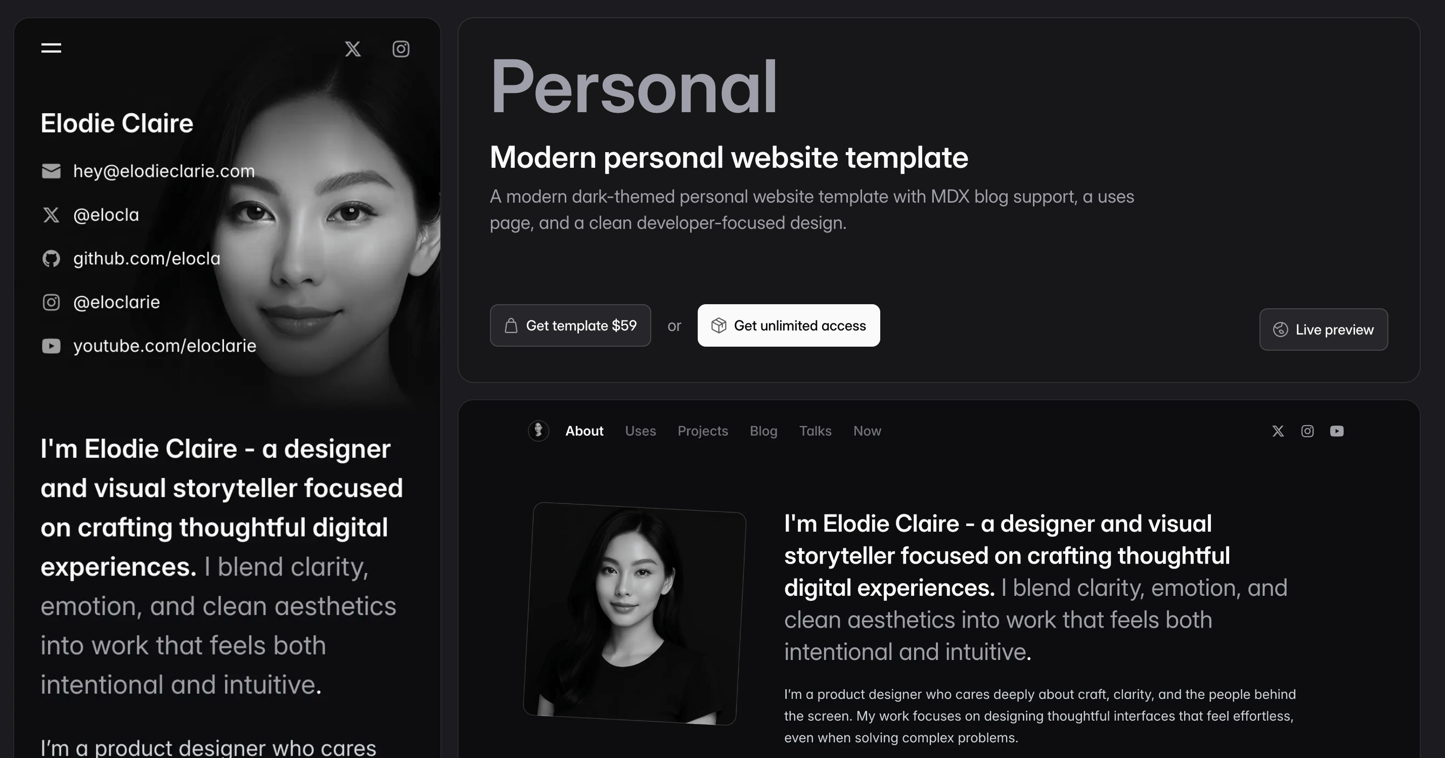 Modern personal website template / Intent UI