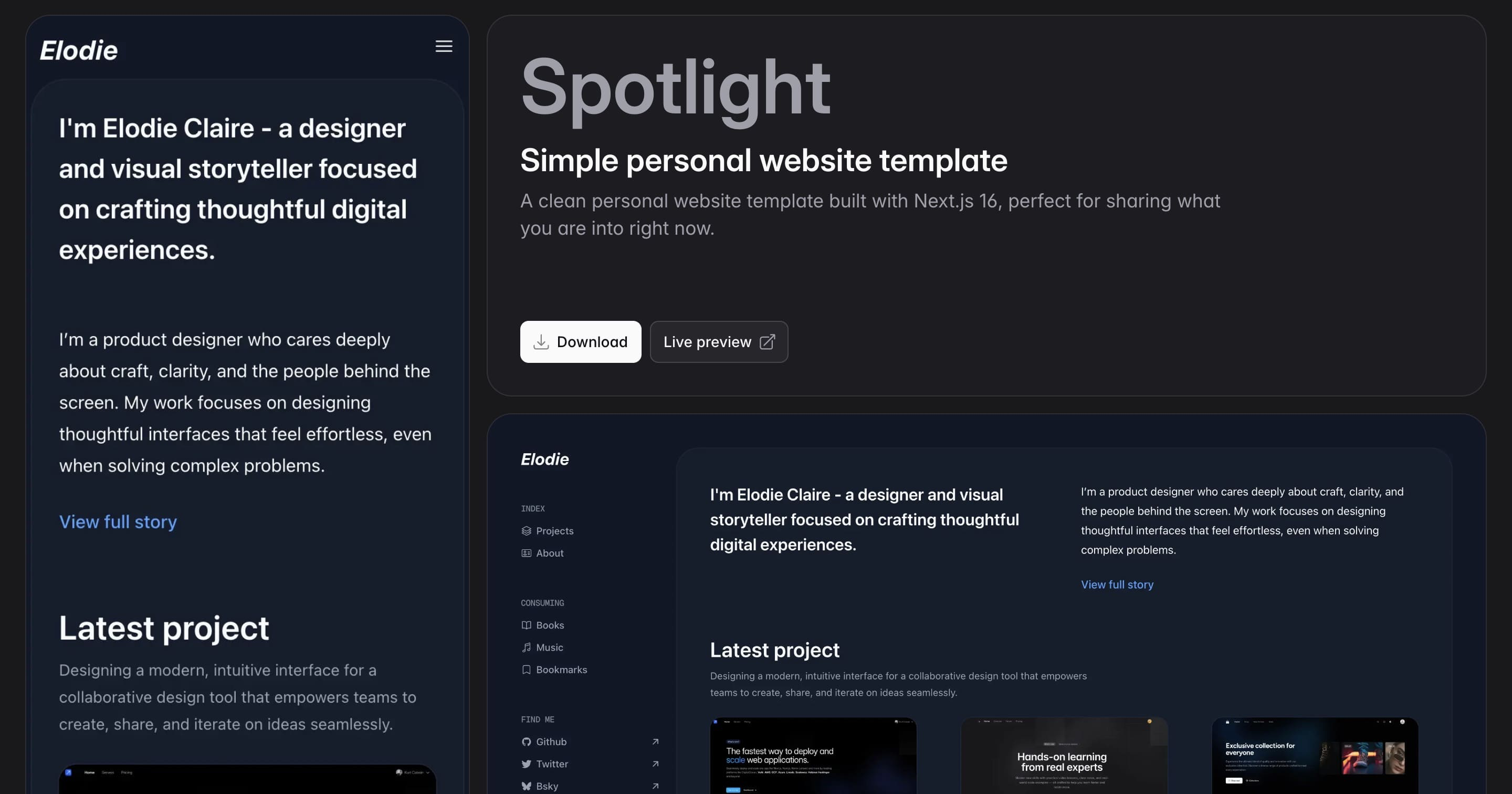 Simple personal website template / Intent UI